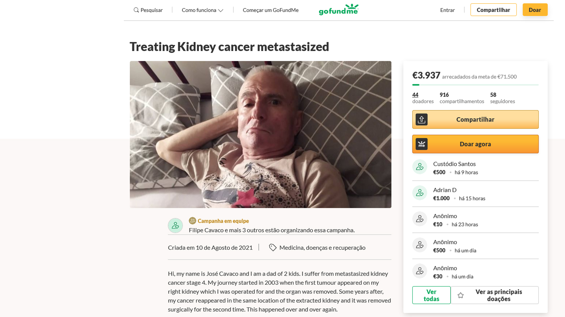 Bejense com cancro renal pede apoio através de plataforma digital ...